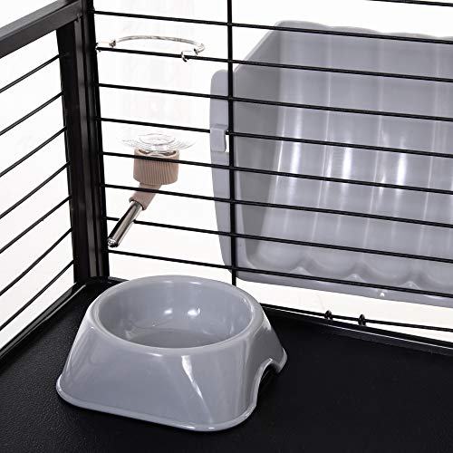 PawHut 2-Level Rolling Small Animal Playpen & Cage, Foldable Small Rabbit Fence, Guinea Pig House, Hedgehog Cage, Water Bottle, Water Bowl, Pet Exercise Pen, 35" L