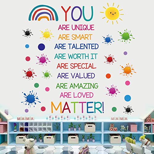 Colorful Inspirational Quote Wall Decals Motivational Phrase Wall Decor Sticker Watercolor Paint Splatter Wall Decals Handprint Positive Saying Wall Stickers for Kids Room Decor Playroom School Nursery
