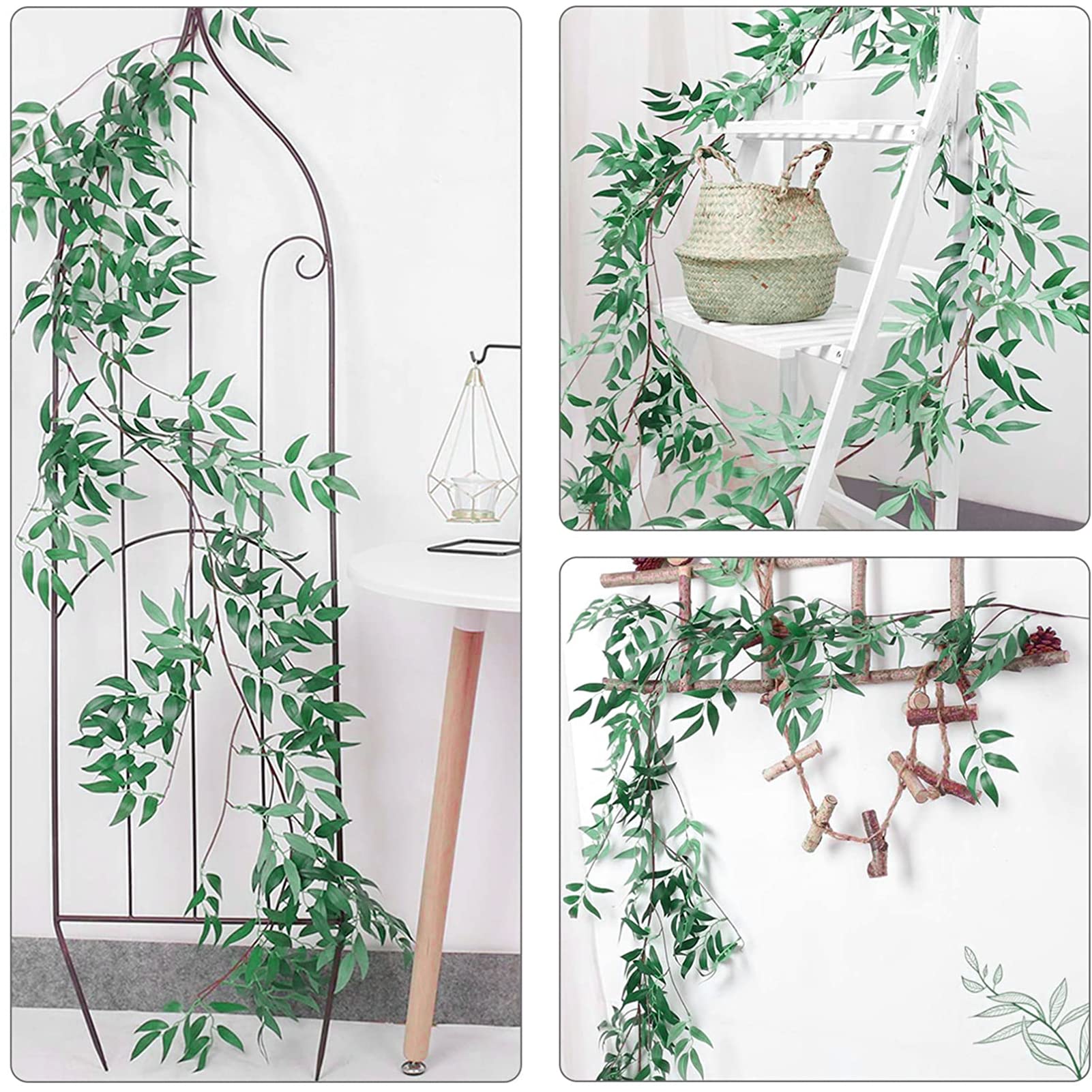 ANPHSIN 5 Pack (28ft) Artificial Willow Leaves Vines Twigs- Fake Silk Hanging Willow Plant Greenery Garland String for Indoor Wedding Party Crowns Wreath Decor, Outdoor Wall Garden Decoration