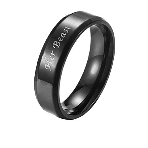 4EAELove Customize Her King His Queen Couples Rings Promise Ring Inside Can Engraved Band Rings Wedding Rings Titanium Stainless Steel 6mm 6-13# (Beast, 13)