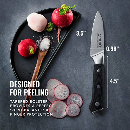 Cutluxe Paring Knife β 3.5" Small Kitchen Knife, Peeling Knife with Razor Sharp Blade β Forged High Carbon German Steel β Full Tang & Ergonomic Handle Design β Artisan Series