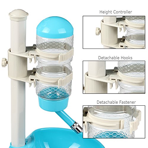 Pawow Pet Dog Cat Automatic Water Food Feeder Bowl Bottle Standing Dispenser with Detachable Pole Height Adjustable Automatically Drinking Water Bottle 500ML (Blue)
