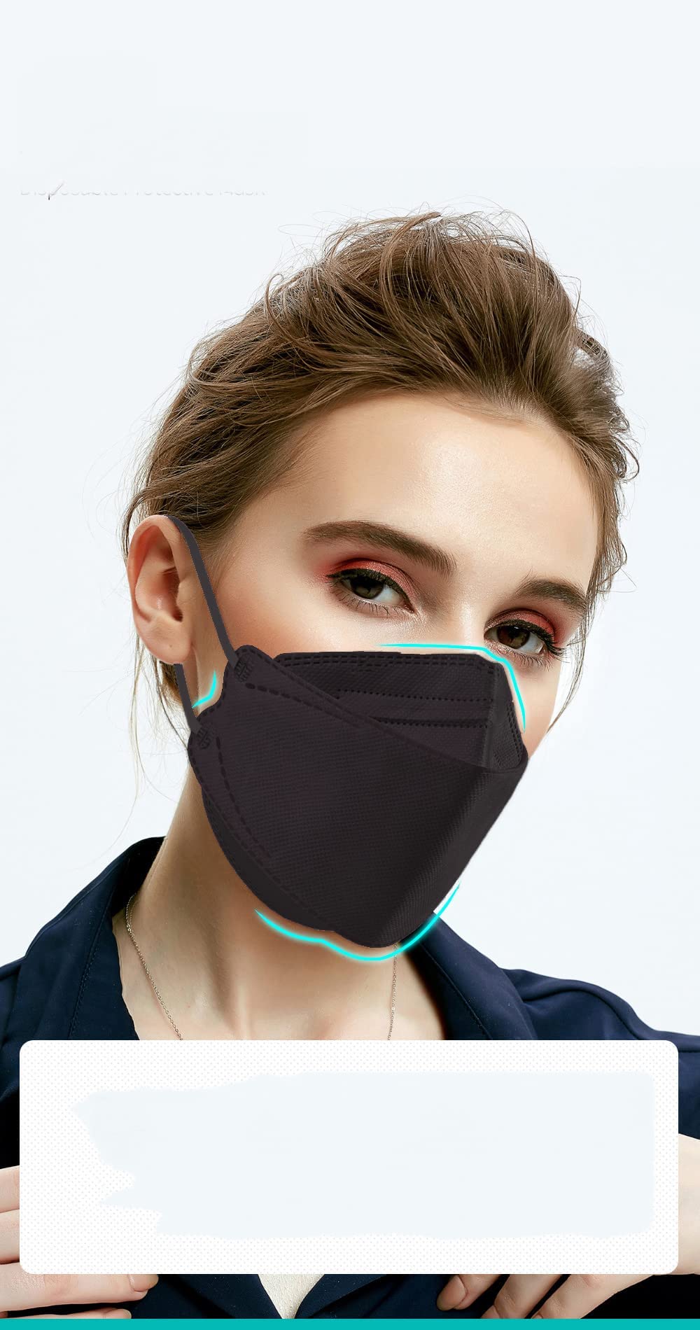 50pcs KF94 Face Mask 4 Layers 3D Fish Type Masks Protective Mouth Shields for Adult Women Men Black