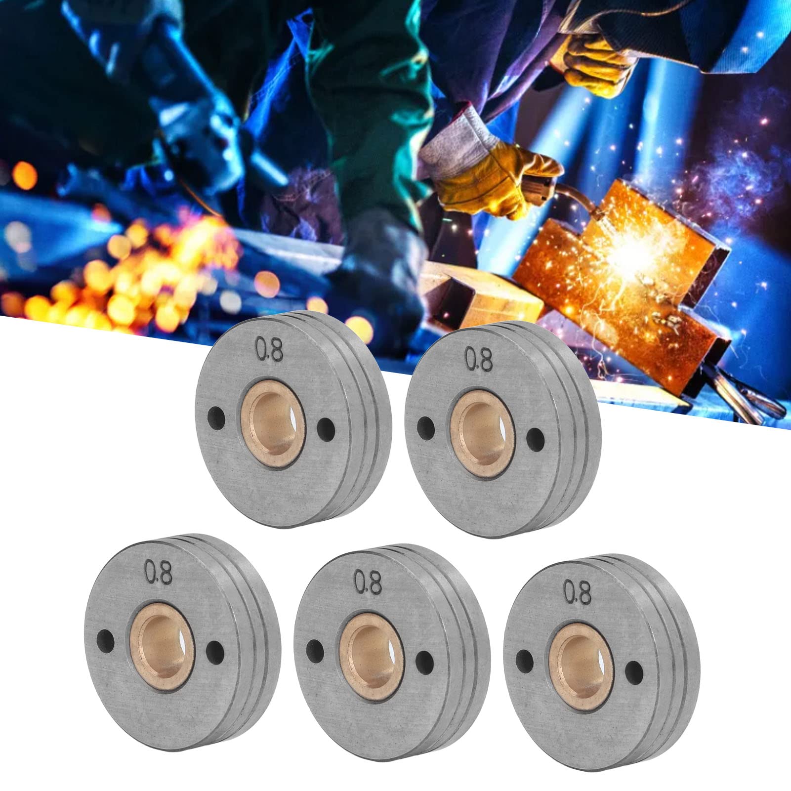 5PCS Wire Feed Drive Roller 0.8โ1.0mm Groove Wire Feeder Wheel Bearing Steel Welders Equipment Parts Double Drive Welding Wire Guide Rollers for Wire Feeder