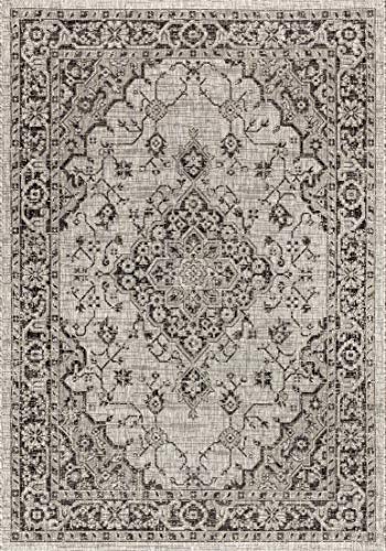 JONATHAN Y SMB102D-4 Rozetta Boho Medallion Textured Weave Indoor Outdoor Area -Rug Coastal Bohemian Rustic Glam Easy -Cleaning Bedroom Kitchen Backyard Patio Non Shedding, 4 X 6, Gray/Black