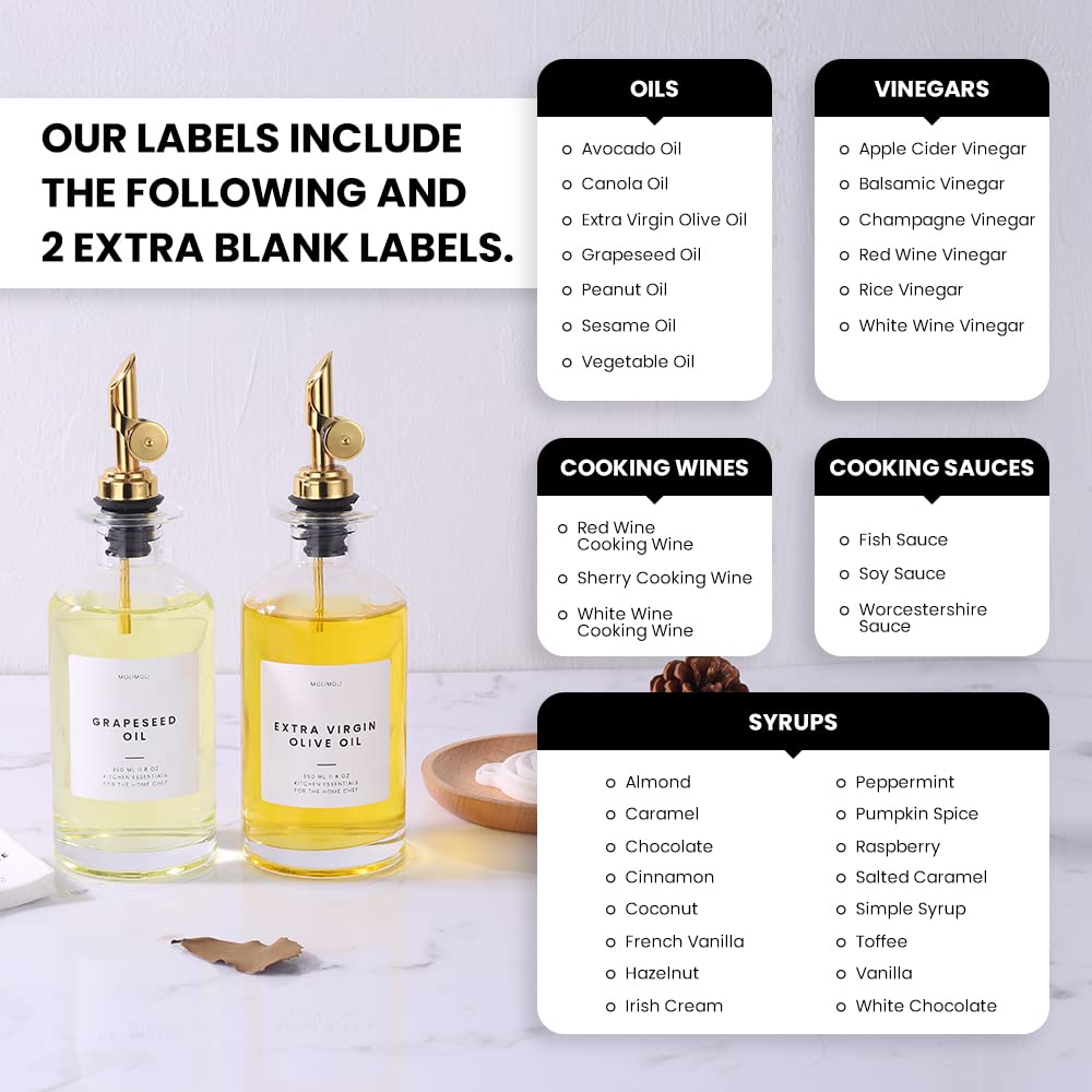 MoliMoli Minimalist Labels, Pantry Labels, Kitchen Labels, Organization Labels Set Including Oil Labels for Bottles, Cooking Sauce and Wine Labels, and Coffee Syrup Labels for Coffee bar