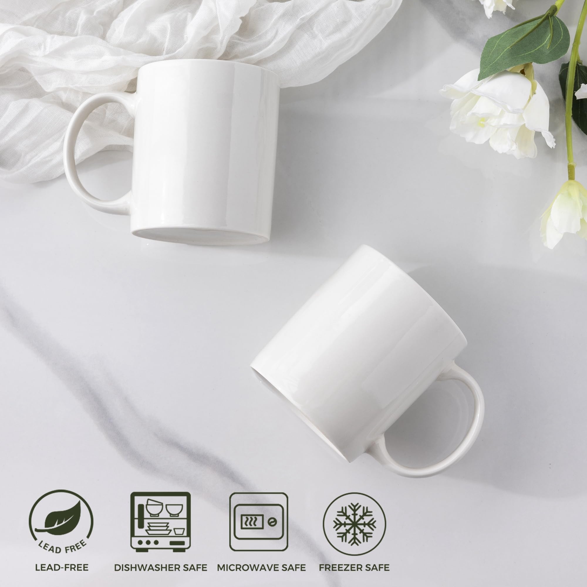AmorArc 12oz Off White Coffee Mugs, Ceramic Coffee Mugs with Large Handle for Man, Woman, Light Weight Coffee Mugs Set for Latte/Cappuccino/Cocoa/Milk, Dishwasher & Microwave Safe, 12Pcs