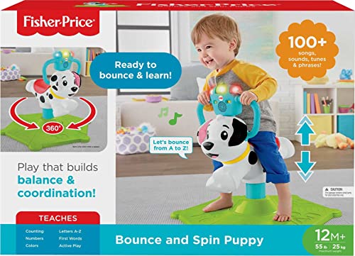 Fisher-Price Toddler Ride-On Learning Toy, Bounce and Spin Puppy Stationary Musical Bouncer for Babies and Toddlers Ages 12+ Months (Amazon Exclusive)