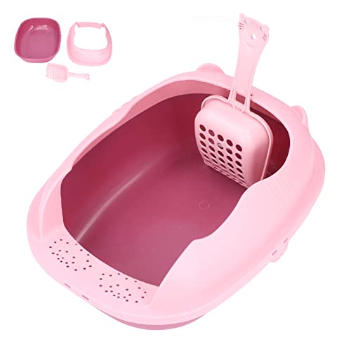 Open Top Cat Litter Box with Scoop,Kitty Litter Pan Prevent Sand Leakage,Waterproof Sifting Box for Small Cats,Durable Removable,for Cats Dogs Small Pets(Pink)