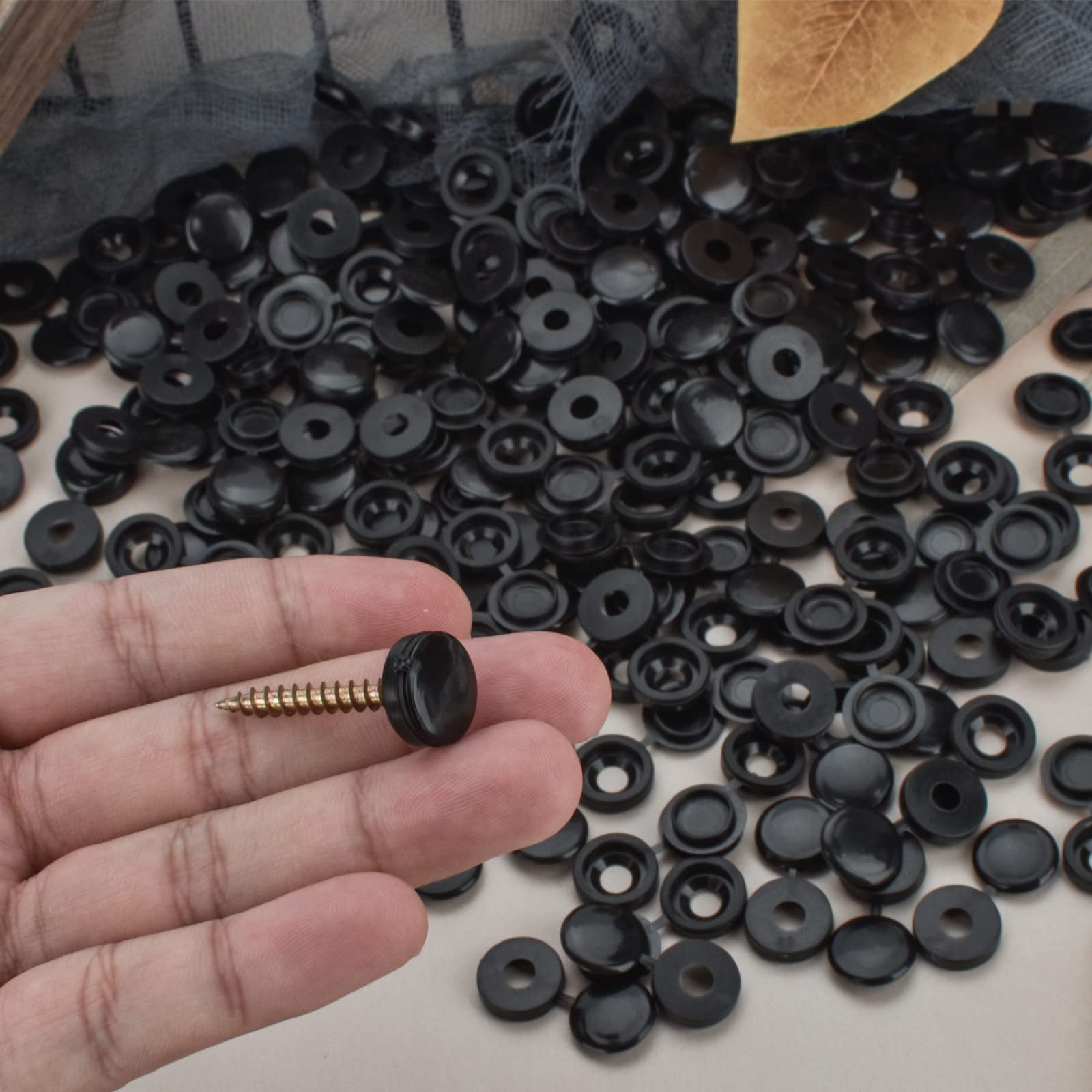 AccEncyc 200Pcs Screw Cap Covers Hinged Screw Cover Caps Plastic Shutter Screw Caps Black Fold Screw Snap Covers for M4 M5 Screws (Medium)