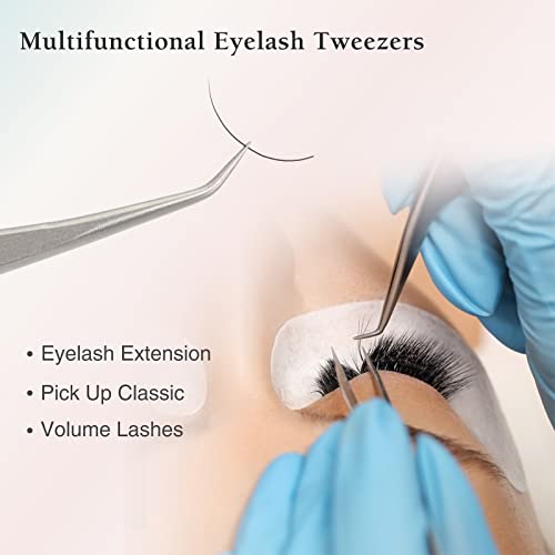 Eyelash Extension Tweezers for Individual and 3D 5D 6D Volume Lashes Curved Point Professional Stainless Steel Precision Lash Extension Tweezers