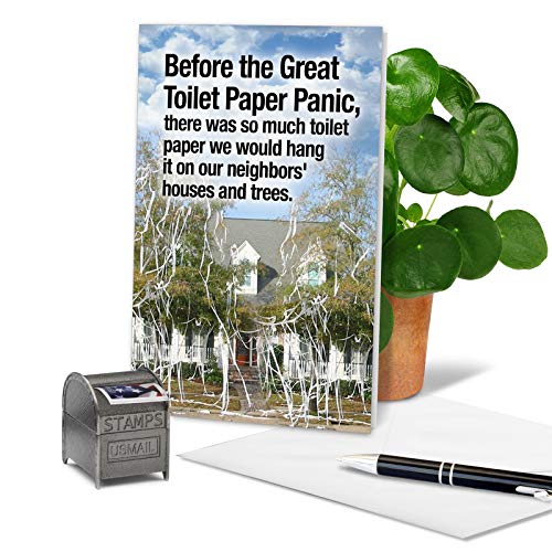 NobleWorks - Funny Happy Birthday Card with Envelope - Hilarious Quarantine, Toilet Paper Humor Greetings - Toilet Paper Panic C3700BDG