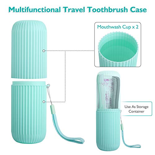Toothbrush Travel Case Portable Travel Toothbrush Holder 2 Pack Plastic Toothbrush Storage Container Organizer for Travel Home Business School (White + Green)