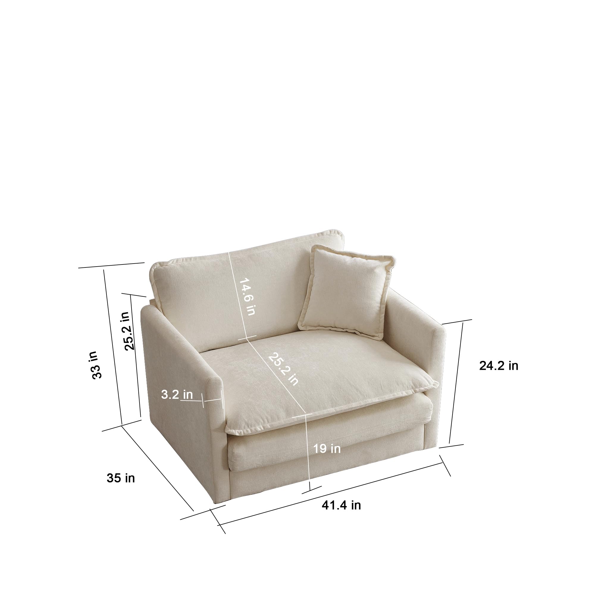 Tmsan 41.4" Chenille Oversized Accent Chair, Comfy Single Sofa Cloud Couch Chair Modern Luxury Arm Chair with Pillow for Living Room Bedroom Apartment Office, Light Coffee