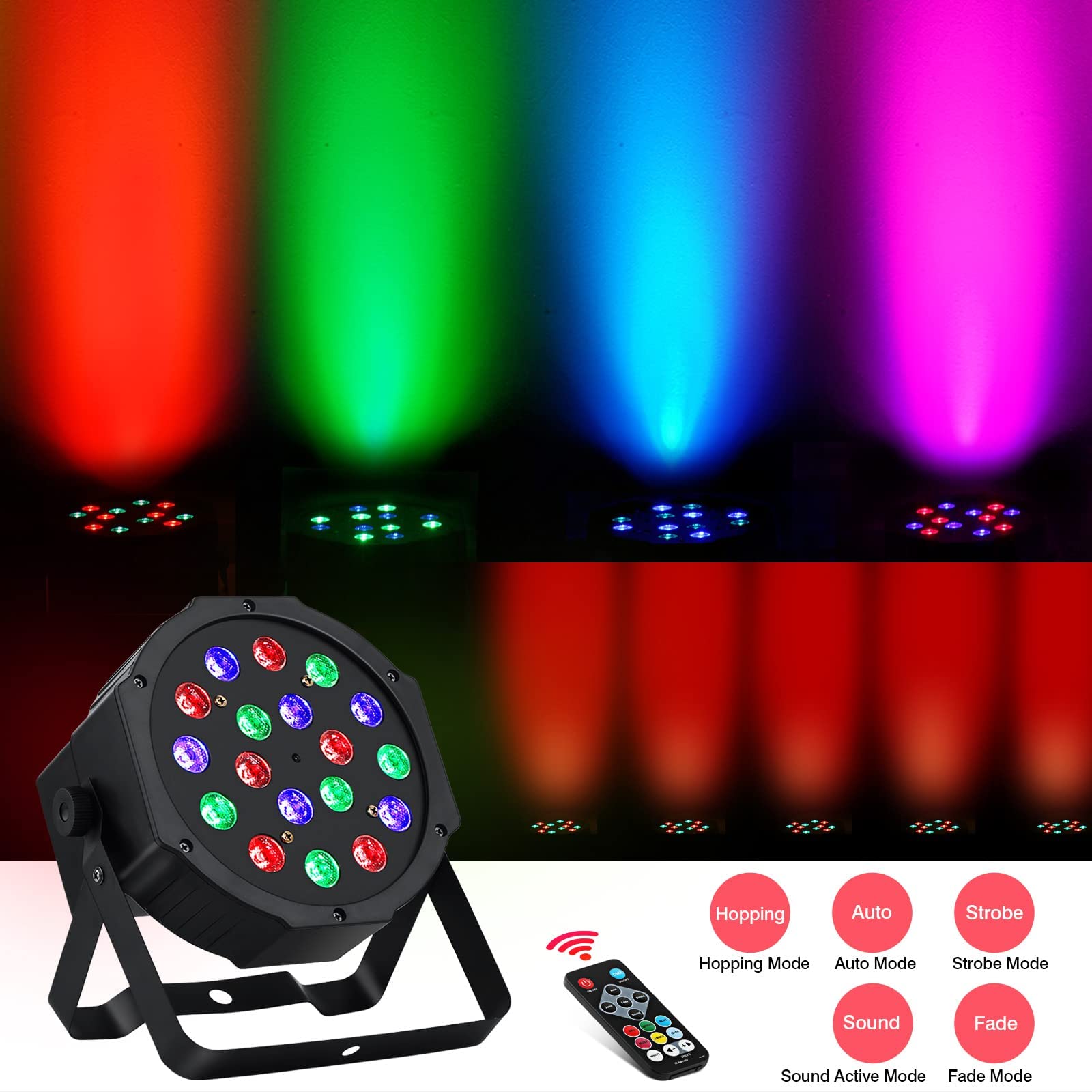 36LEDs Stage Lights Battery Powered - RGB 36W Stage Par Light 4 Pack with Bag (18, Watts)