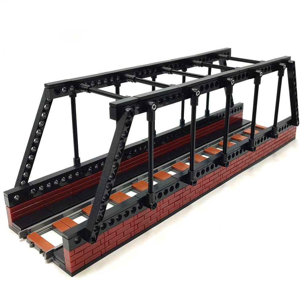 Classic Train Building Bridge City Passenger Express Train Tracks Toys Accessories Railroad Construction Building Block Compatible with Major Brand (Black Bridge)
