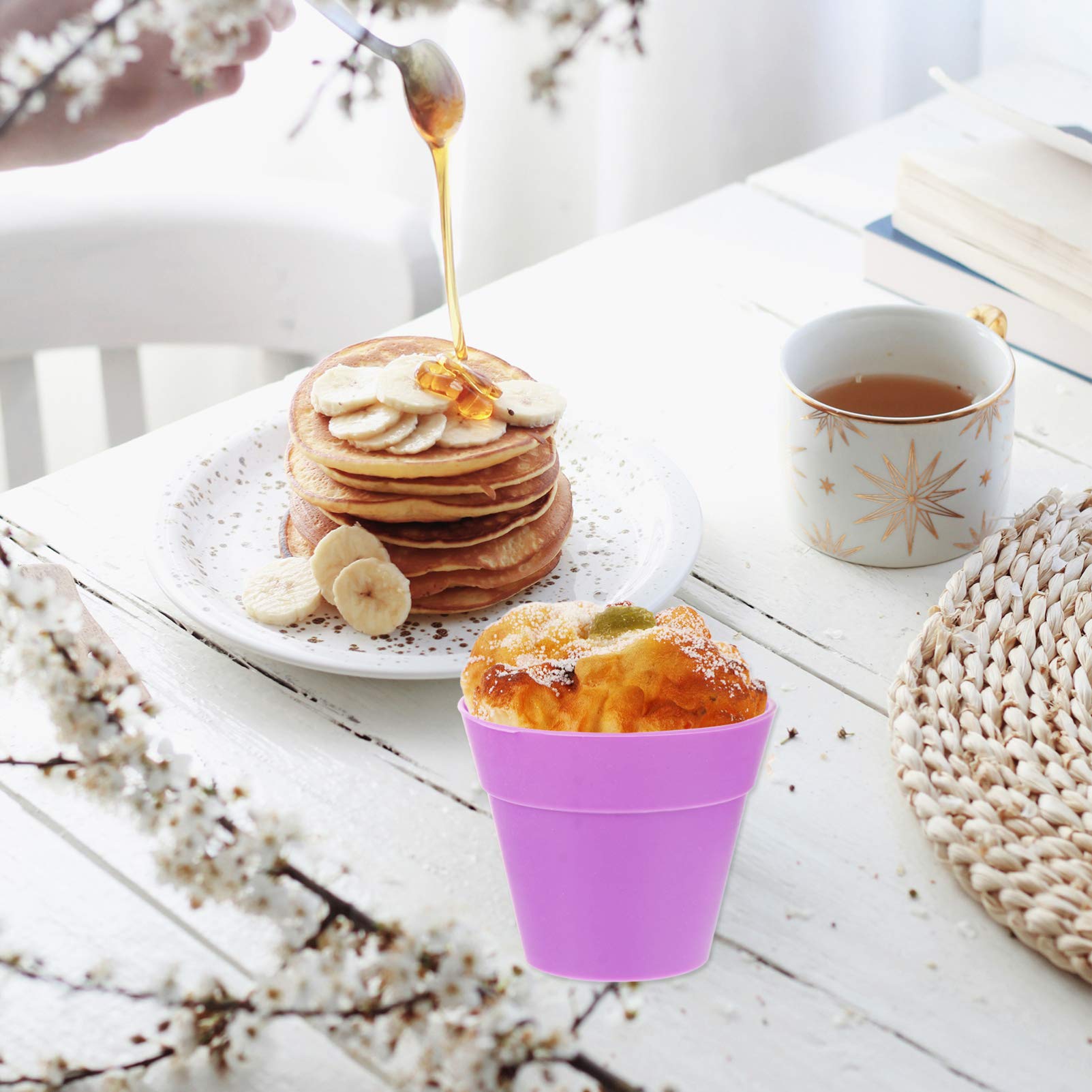 6pcs Flowerpot Dessert Cup Plastic Cake Cups with Lid Shovel Spoon Cupcake Plant Nursery Pots with Dome for Indoor Outdoor Plant Succulent Display Ice Cream Yogurt Containers Holder