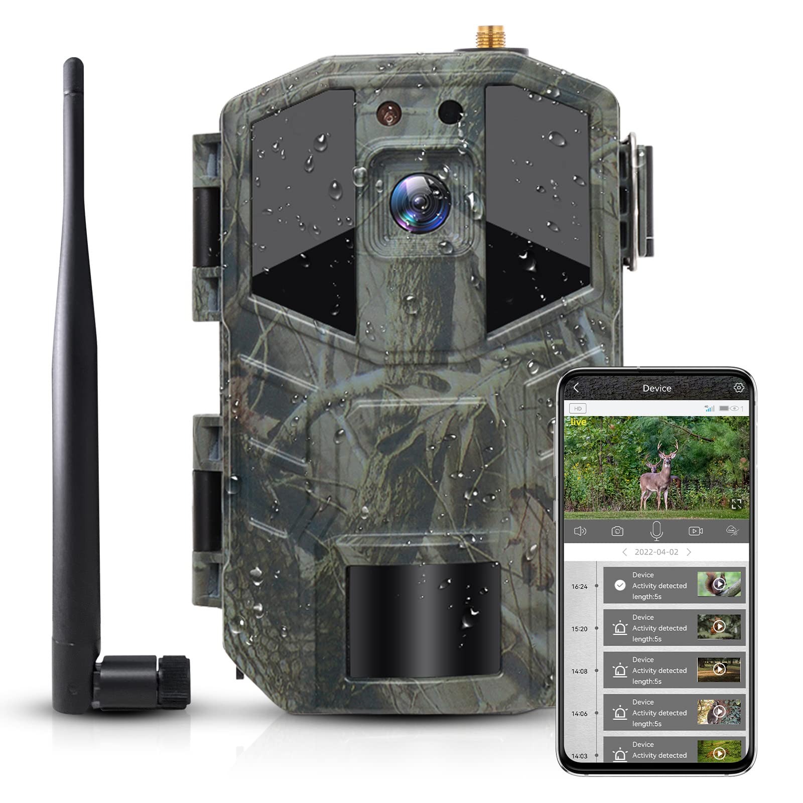 4G Cellular Trail Camera 2.7K 14MP with Micro SIM Card (AT&T), 4G LTE Network IP66 Waterproof Trail Game Camera with Night Vision Motion, APP Control Remote Send Videos & Photos