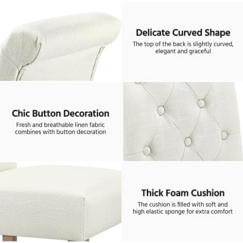 Yaheetech Tufted Dining Chairs Button Parsons Diner Chair Upholstered Fabric Dining Room Chairs with Solid Wood and Padded Seat Stylish Dining Chairs Kitchen Chairs Set of 2, Beige