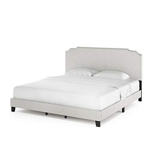 Furinno Nadia Nailhead Trim Bed Frame, King, Gray
