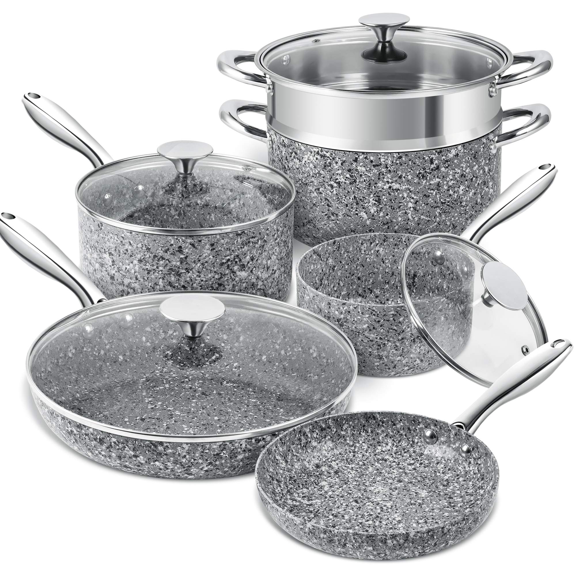Michelangelo Pots and Pans Set, Stone Cookware Set with Super Nonstick Results, Stone Pots and Pans Set - 8 piece
