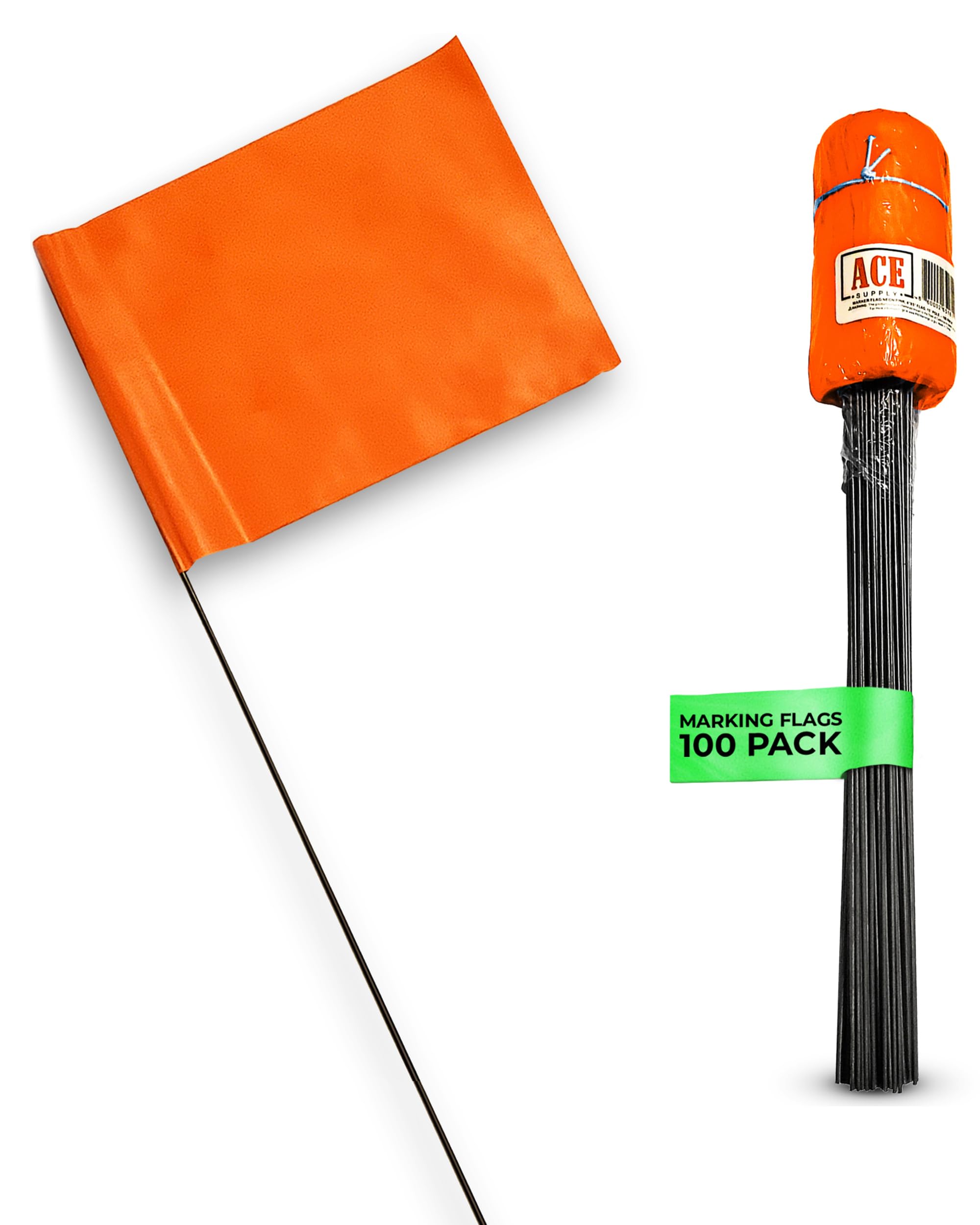 Fluorescent Orange Marking Flags Yard Flags - 4x5-Inch Marker Flags - 15-Inch Wire - 100 Pack - Perfect For Lawn Flags, Landscape Flags, Marking Flags For Lawn, Survey Flags, Sprinkler Flags