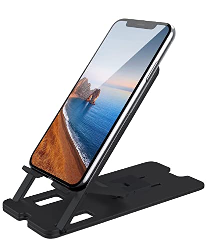 Cell Phone Stand, Portable Aluminum Phone Holder, Adjustable Phone Dock Cradle, Compatible with iPhone 13/12/11 Pro Max, Samsung Galaxy, Small Tablets(Black)