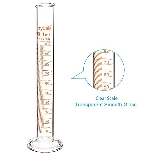 stonylab 1-Pack Graduated Cylinder, Borosilicate Glass 100 ml Heavy Wall Graduated Glass Measuring Cylinder