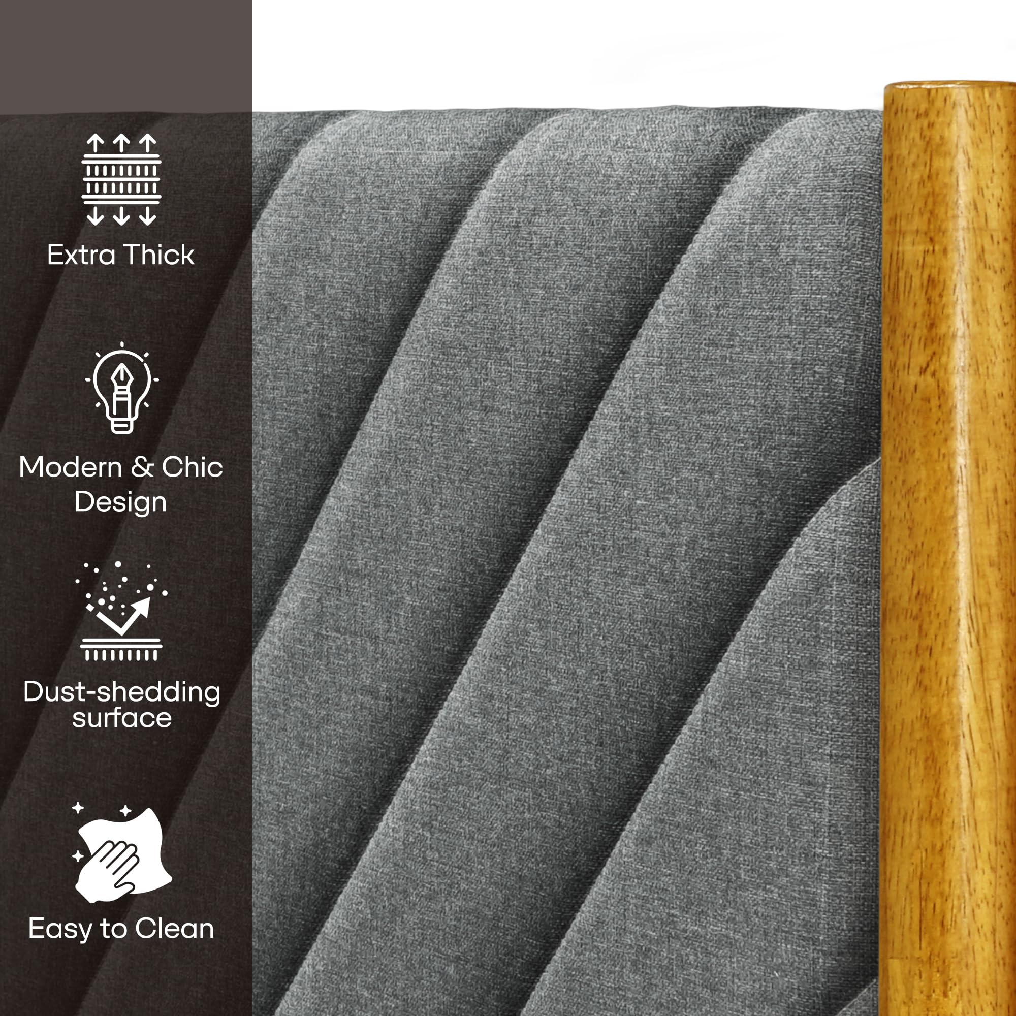Acacia Astoria Solid Wood King Platform Bed Frame with Upholstered Headboard, Any Mattress Support, Noise-Free Slats Support, 30 Mins Assembly, Mid Century Modern Style, Walnut.