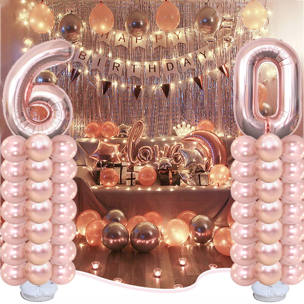 60th Birthday Decorations Kit for Women Ladies,Rose Gold 60th Birthday Balloons Column for 60s Party Decorations and 60th Anniversary Decorations (Rose Gold) (Rose Gold)