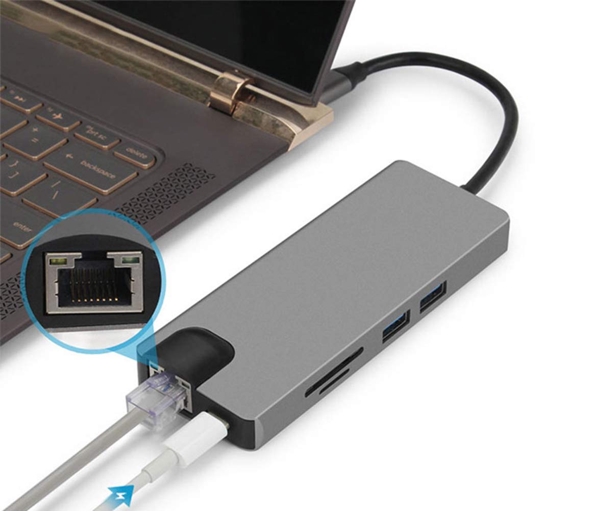 XUNMAIFHB Portable Docking Station,Adapter 9-in-1 Docking Station Multi-Function hub hub USB3.0, HDML, RJ45, TF/SD, Type C, VGA, Audio Jack Fast Transmission