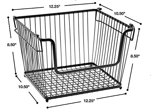Sorbus Wire Metal Basket Bin, Stackable Storage Baskets, Cubby Bins for Food, Kitchen, Home, Pantry Snack, Vegetable, Potato, Onion, Laundry Room, Office, Farmhouse, Iron Metal (3-Pack, Black)