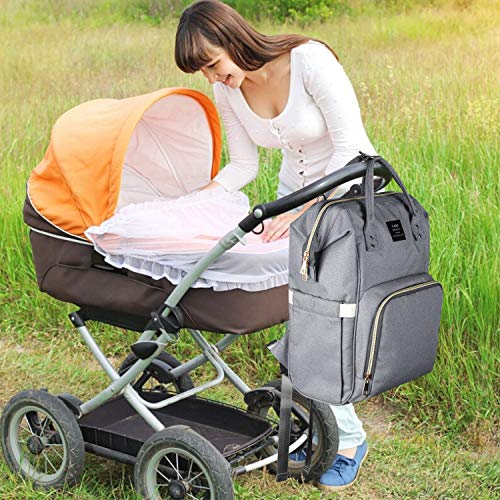 Iduola Diaper Bag Backpack, Multifunction Back Pack with 2 D Rings & Pacifier Case, Large Capacity Waterproof Portable Maternity Baby Nappy Bag, Unisex and Stylish (Gray)