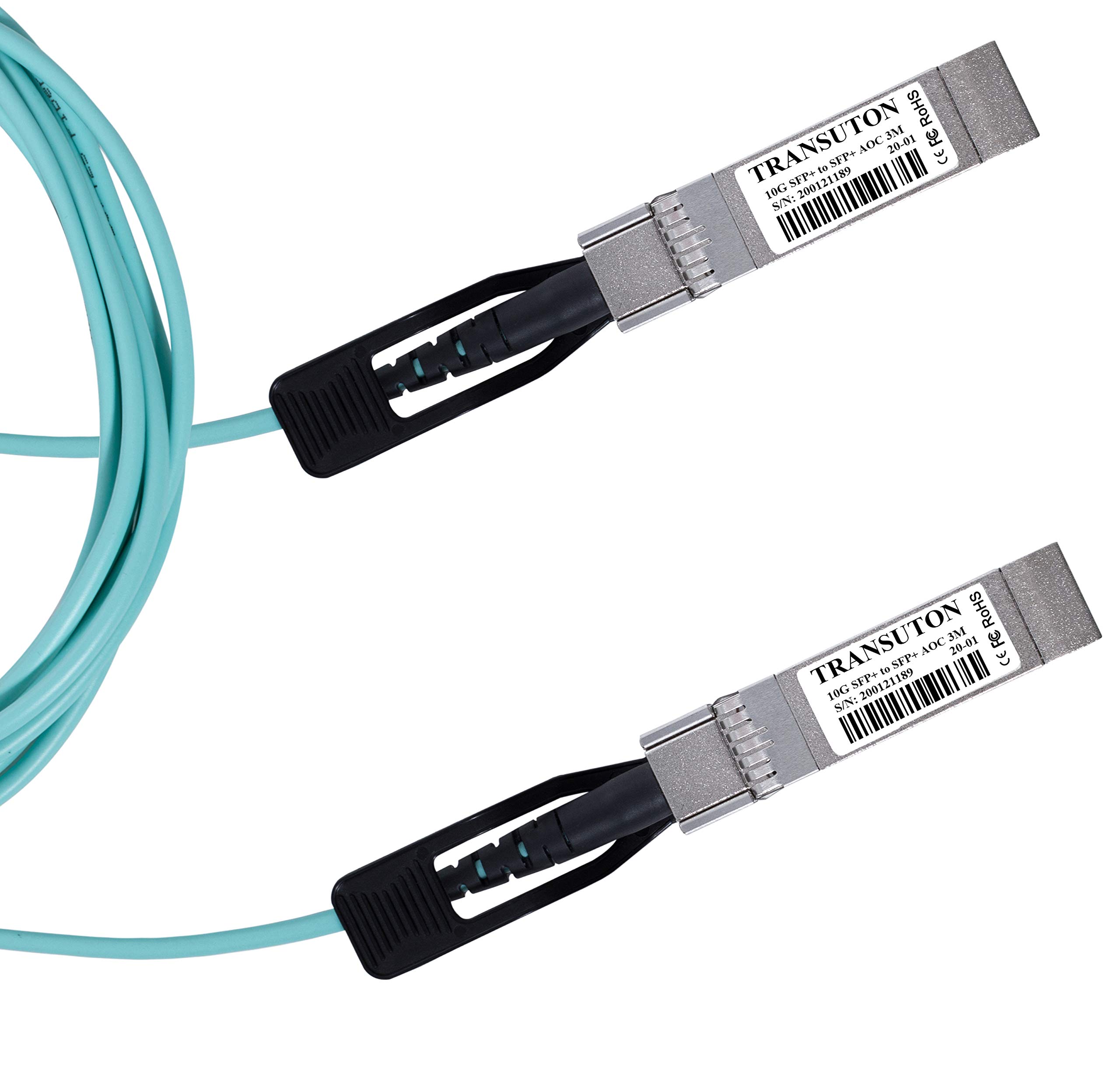 Transuton 10G SFP+ AOC Cable | 10 GBASE SFP+ to SFP+ Active Optical Fiber Compatible with Cisco SFP-10G-AOC-30M, D-Link, Supermicro, Mikrotik, ZTE Devices, 30M/98ft