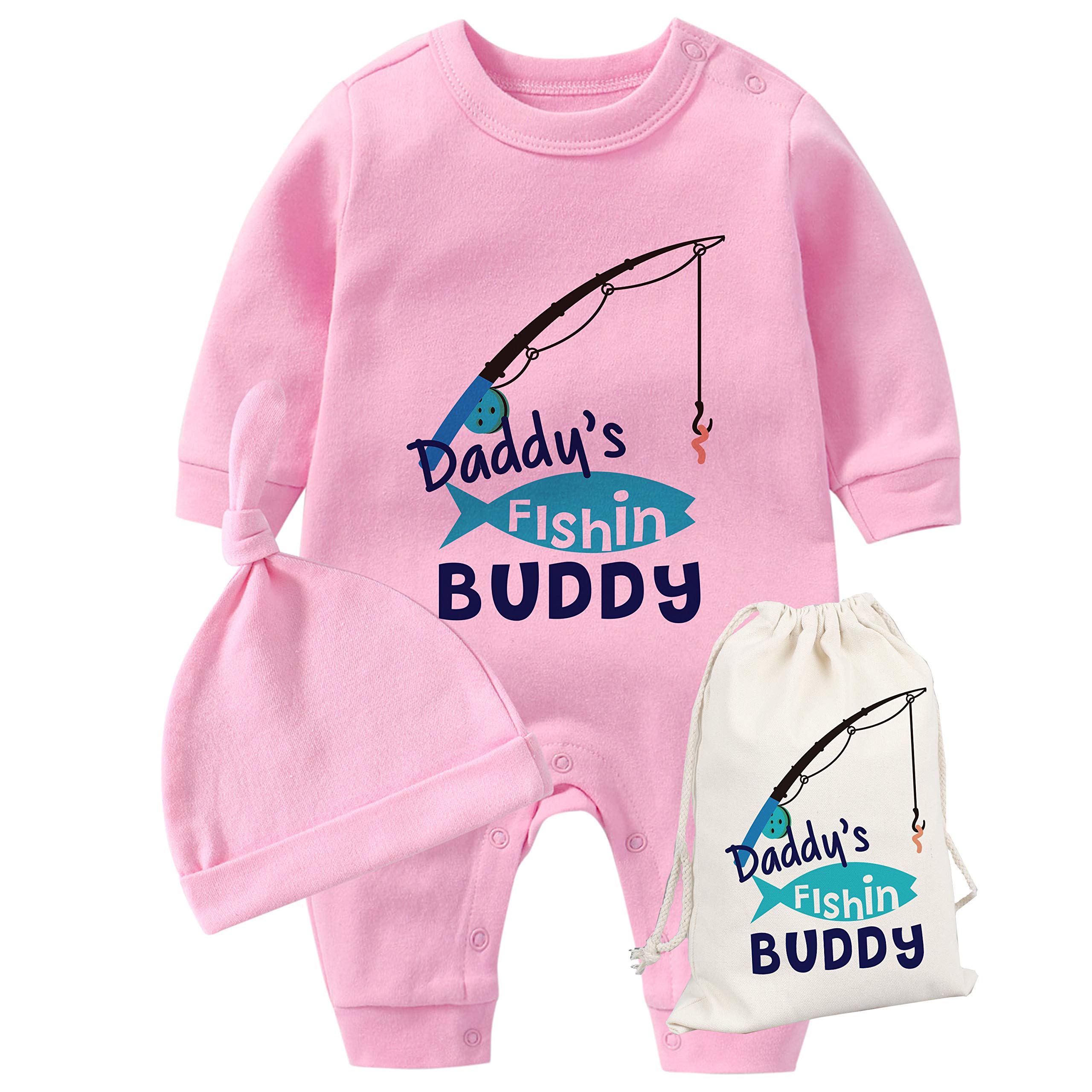 YSCULBUTOL Baby Twins Father Day Toddler Girl Clothes Daddy Fishing Buddy Baby Romper Birthday Dress(pink dad fishing 6m)