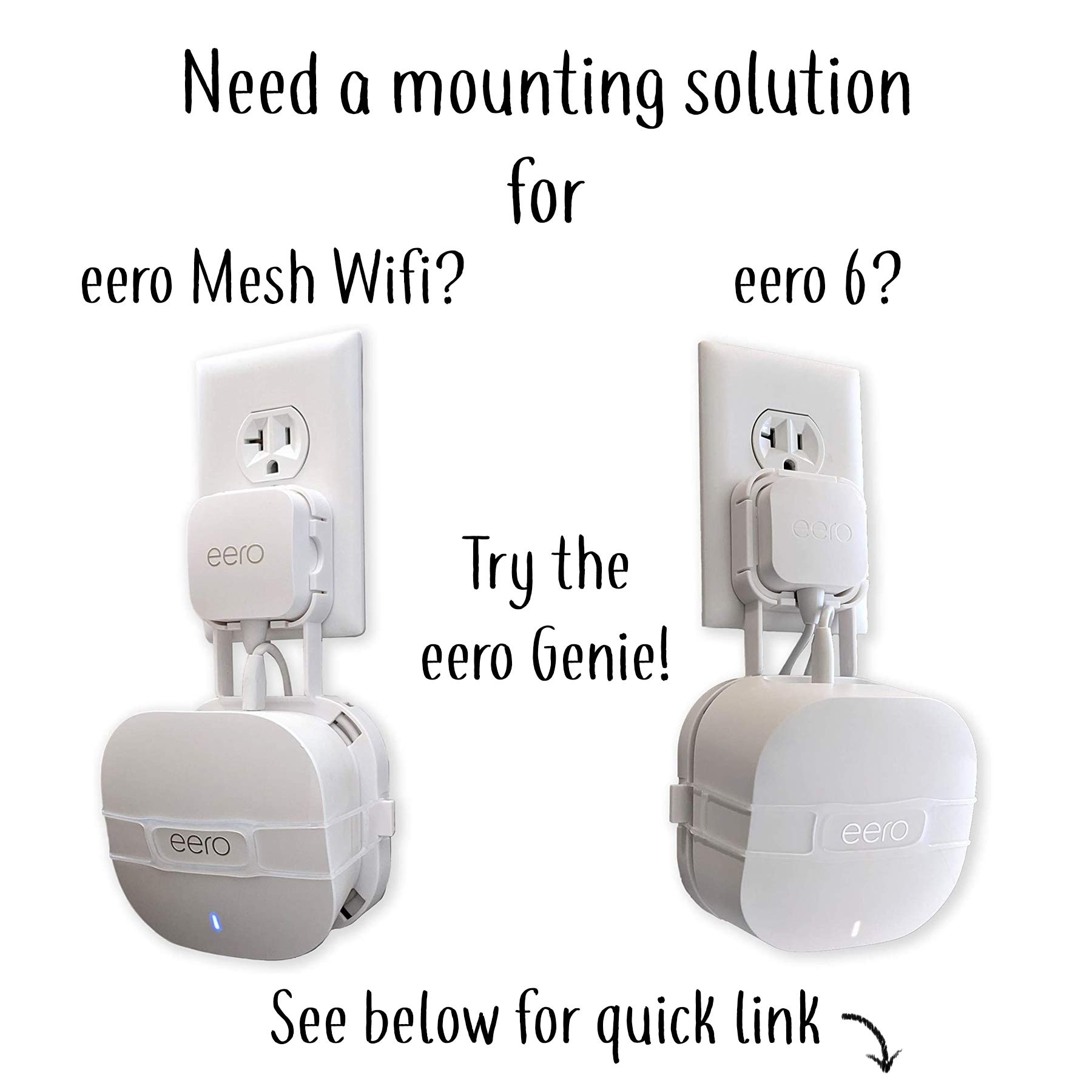 The eero Pro Genie for eero Pro 6/6E Wall Mount Outlet Holder Stand (1-Pack) | Low Profile | Open Access | Multiple Install Options | Reinforced Support | Horizontal Outlets | Does Not Include Router