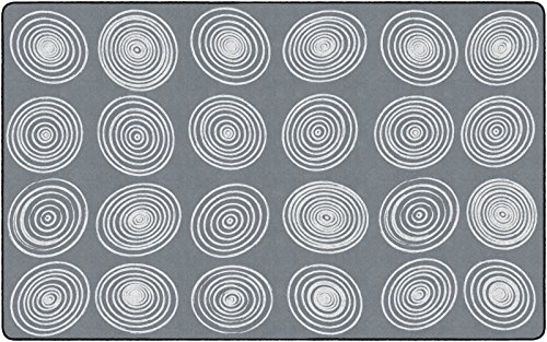 Flagship Carpets Circles Abstract Educational Area Rug for Kids Room Seating Décor, Children's Classroom, Play Carpet for Teaching and Playroom, Seats 24, 7'6" x 12', White & Grey