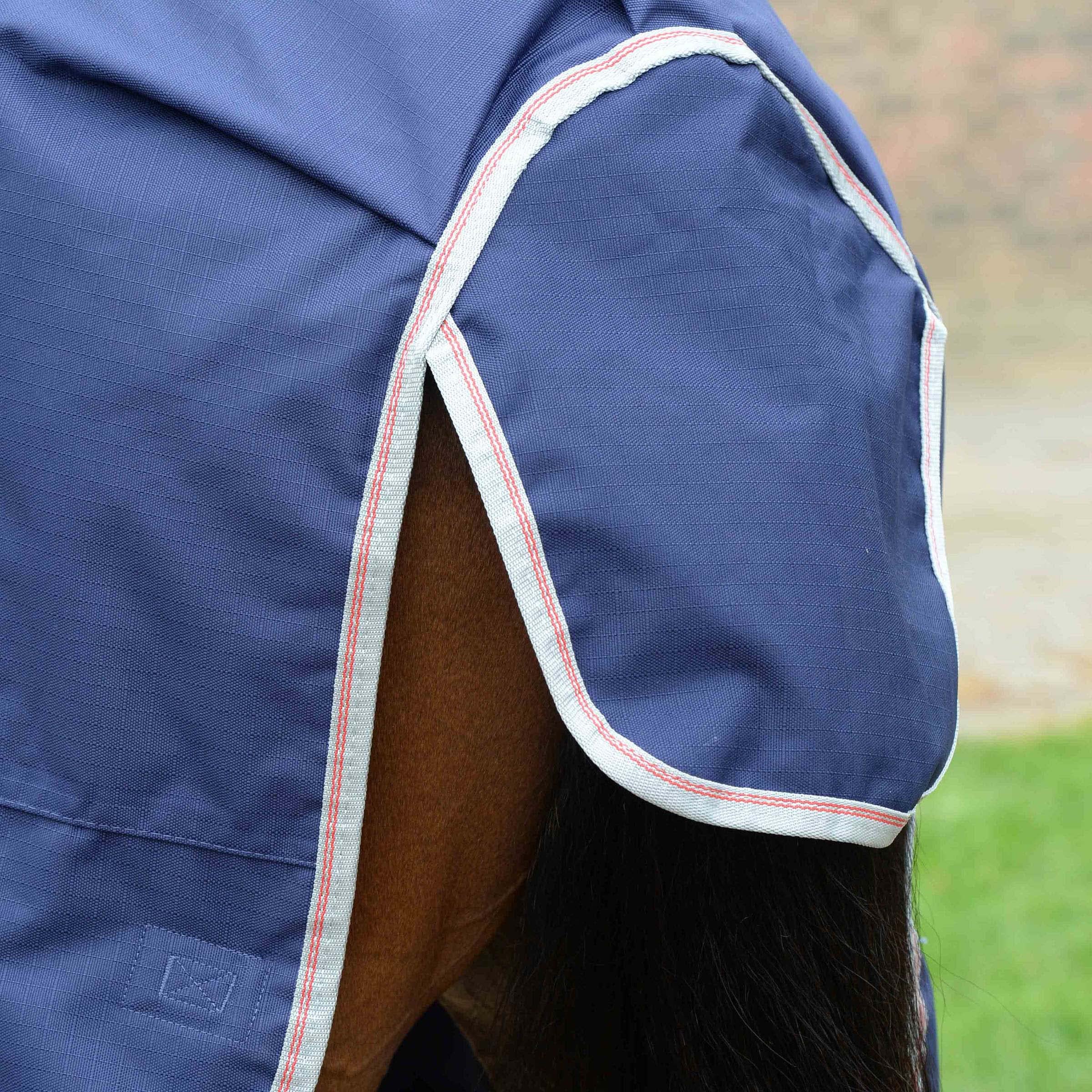 WeatherBeeta ComFiTec Essential Standard Neck Medium/Lite Horse Blanket, Navy/Silver/Red, 75"