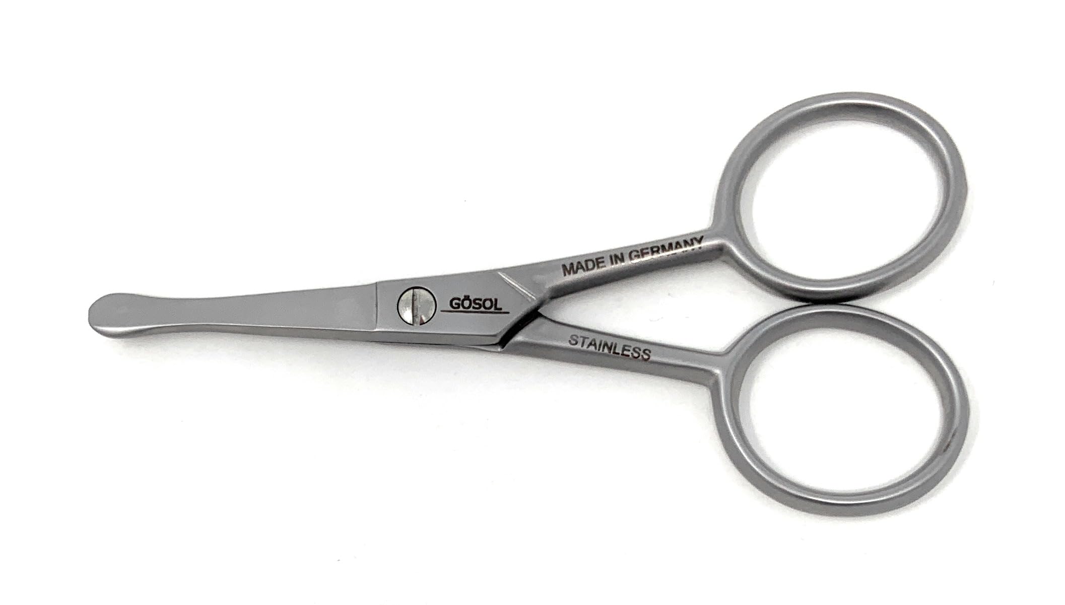 Solingen Nose & Ear Scissors - Stainless Steel Rounded Tip Scissors for Eyebrow, Nose Hair, Mustache and Beard - Made in Solingen & Germany by GÖSOL | Packed with Full Grain Leather Case