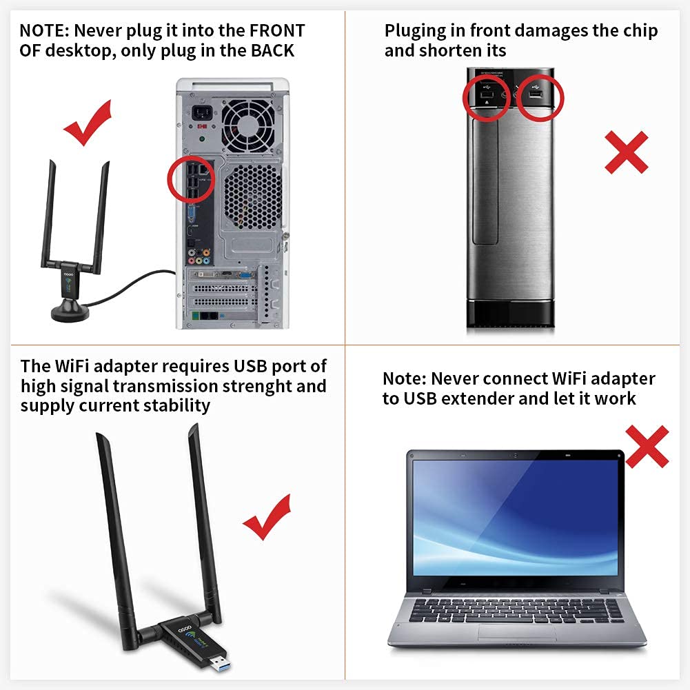 WiFi Adapter 1750mbps,QGOO Wireless USB Adapter Dual Band 2.4GHz/450Mbps 5GHz/1300Mbps High Gain 5dBi Antennas USB 3.0 Wireless Network Adapter for Desktop Laptop PC Windows XP/7/8/8.1/10/11
