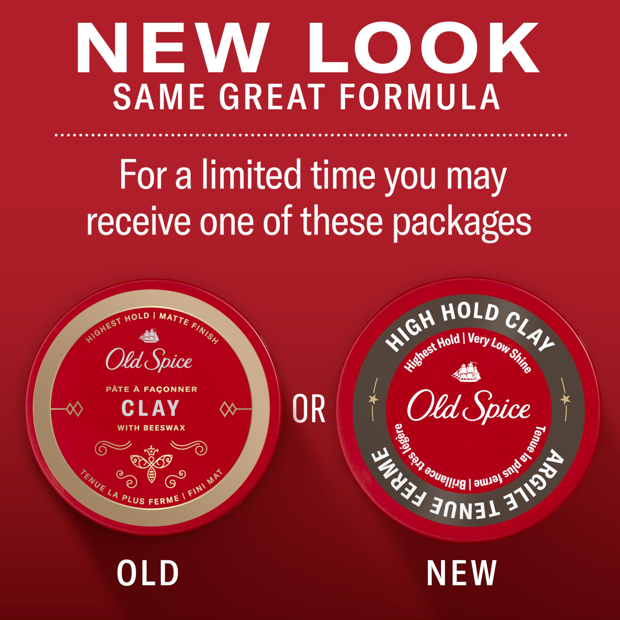 Old Spice High Hold Hair Styling Clay for Men, Highest Hold with Very Low Shine, 2.22 oz