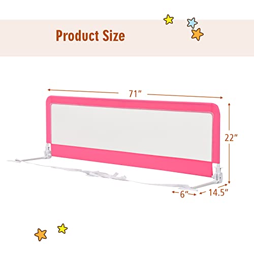 HONEY JOY Bed Rail for Toddlers, 71-in Extra Long, Portable Safety Bed Guardrail w/Double Safety Child Lock, Foldable Baby Bed Rail Guard, Fit King & Queen Full Twin Size Bed Mattress(Pink, Pack 2)