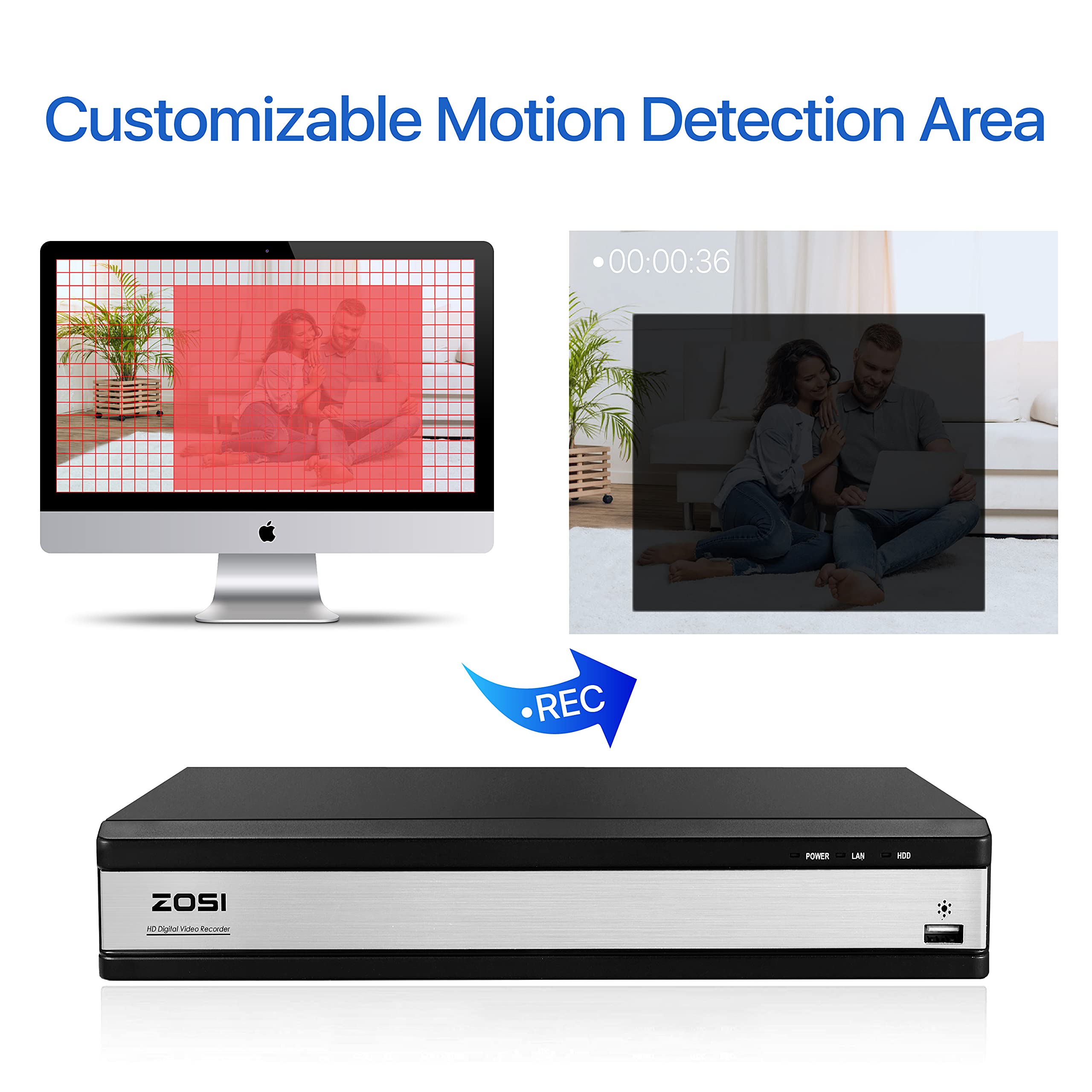 ZOSI 3K Lite H.265+ 16 Channel Video Security DVR Recorder with AI Human/Vehicle Detection,16CH Hybrid 4-in-1 CCTV DVR with 4TB HDD for Home Surveillance Camera System,Remote Access,24/7 Recording