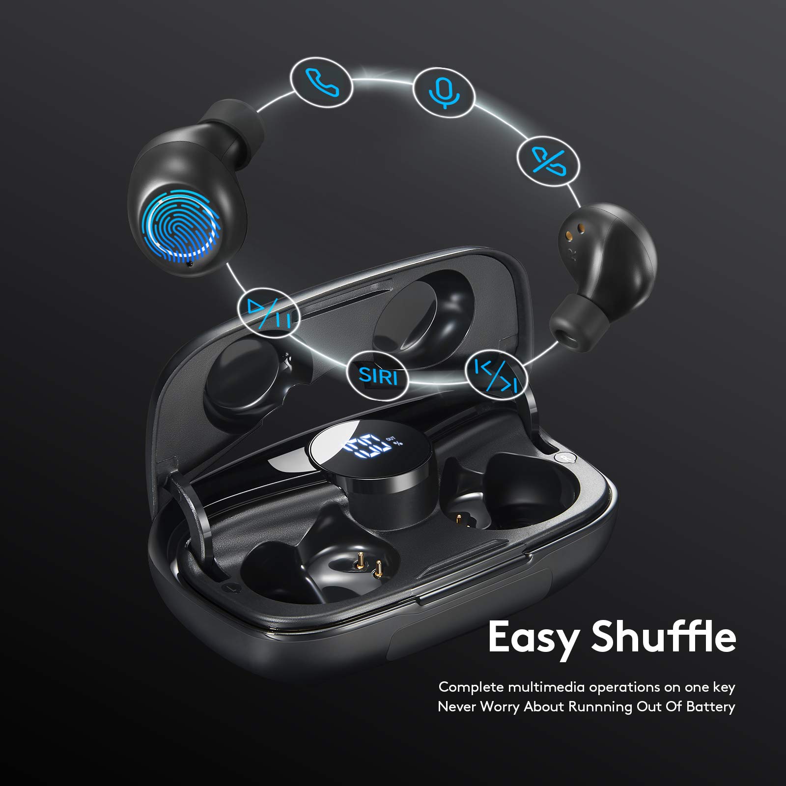 Xmythorig True Wireless Earbuds Bluetooth Headphones, IPX6 Waterproof Touch Control Earphone, CVC8.0 Noise Reduction for Clear Call, HiFi Stereo Deep Bass Audio in-Ear Headset w/Mic for Sports