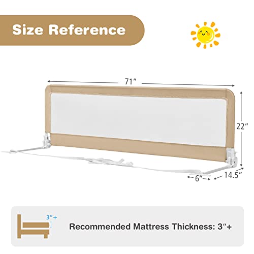 HONEY JOY Bed Rail for Toddlers, 71-in Extra Long, Portable Safety Bed Guardrail w/Double Safety Child Lock, Foldable Baby Bed Rail Guard, Fit King & Queen Full Twin Size Bed Mattress(Beige, Pack 1)