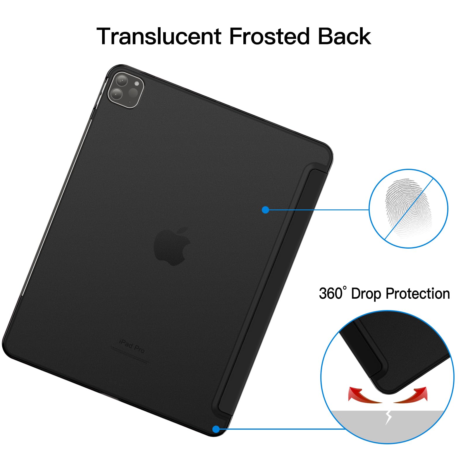 JETech Case for iPad Pro 12.9-Inch (2020/2018 Model, 4th/3rd Generation), Compatible with Pencil, Cover Auto Wake/Sleep (Black)