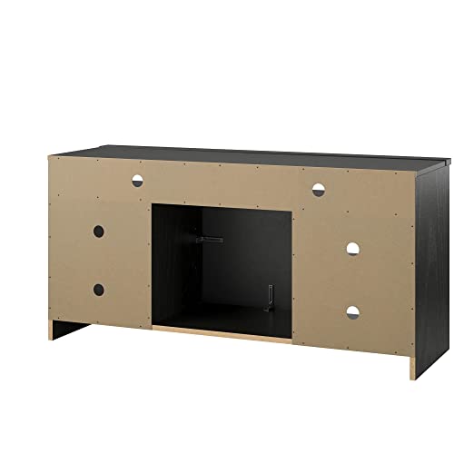 Ameriwood Home Hendrix 55" TV Stand with Electric Fireplace Insert and 6 Shelves, Black Oak, 5.87"D x 47.6"W x 23.27"H