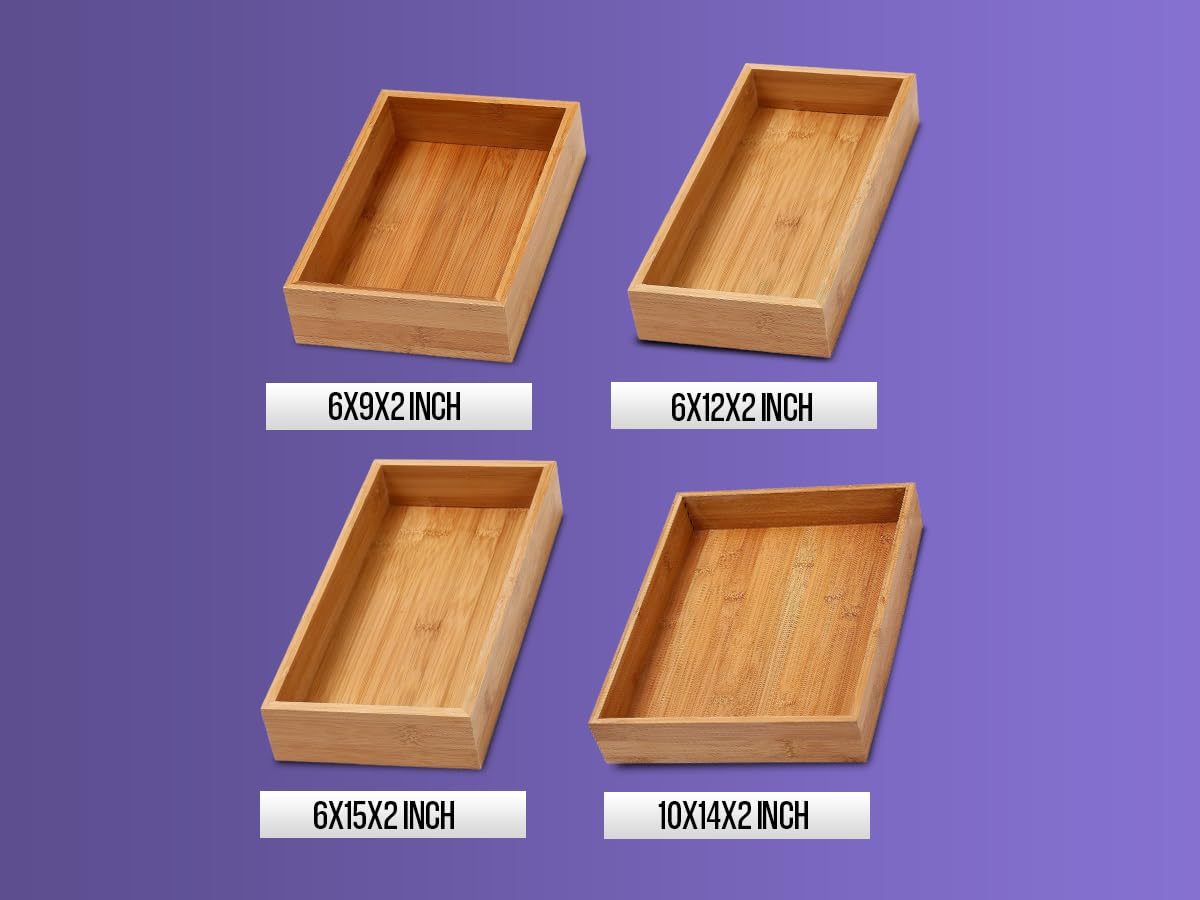 YBM Home Bamboo Drawer Organizer Storage Box for Kitchen Drawer, Junk Drawer, Office, Bedroom, Children Room, Craft, Sewing, and Bathroom, 3x12x2 inch
