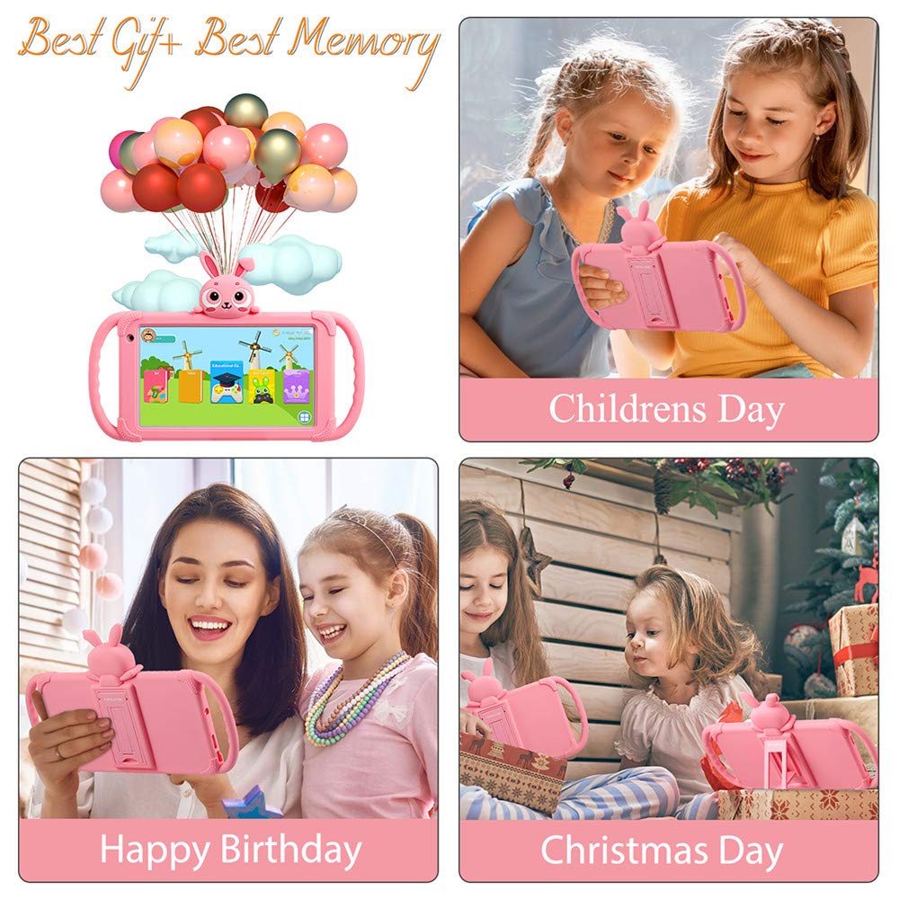 TOPELOTEK Kids Tablet 7 inch Toddler Tablet Android Tablet for Kids 32GB Parent Control with Pre-Installed Educational APP WiFi Kids Edition Learning Tablet Kid-Proof Case (Pink)