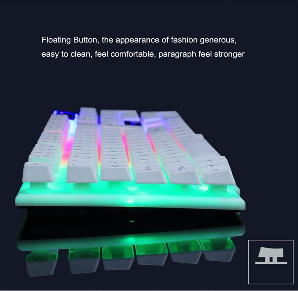 Gaming Keyboard, Gaming Keyboard Colorful LED Illuminated Backlit USB Wired PC Rainbow Anti-Skid Waterproof Design Gaming Keyboard Mouse Set for Desktop, Computer, PC (Color : White)